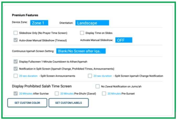 Settings | Azan Clock, Iqamah Displays and Prayer Time Management
